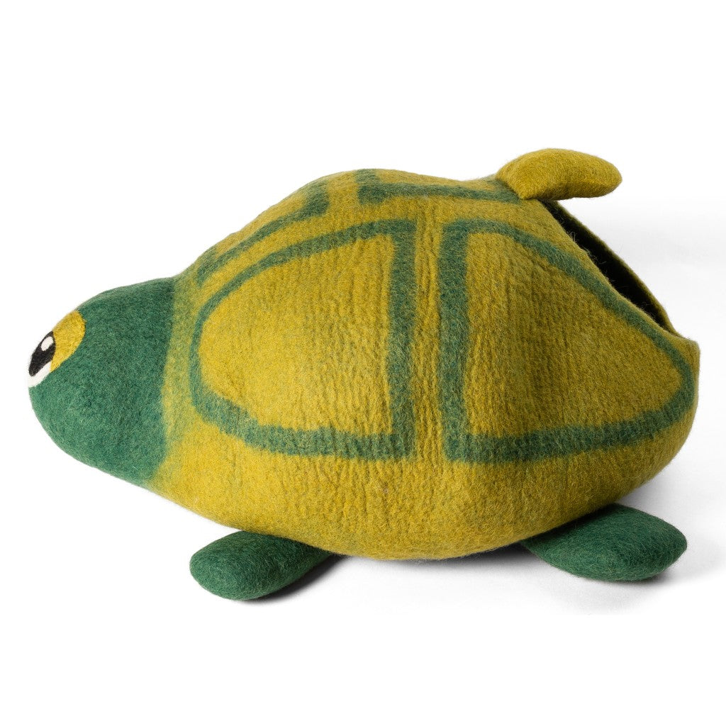 Handmade, 100% Wool, Yellow Turtle Cat Cave Bed - TwinCritters