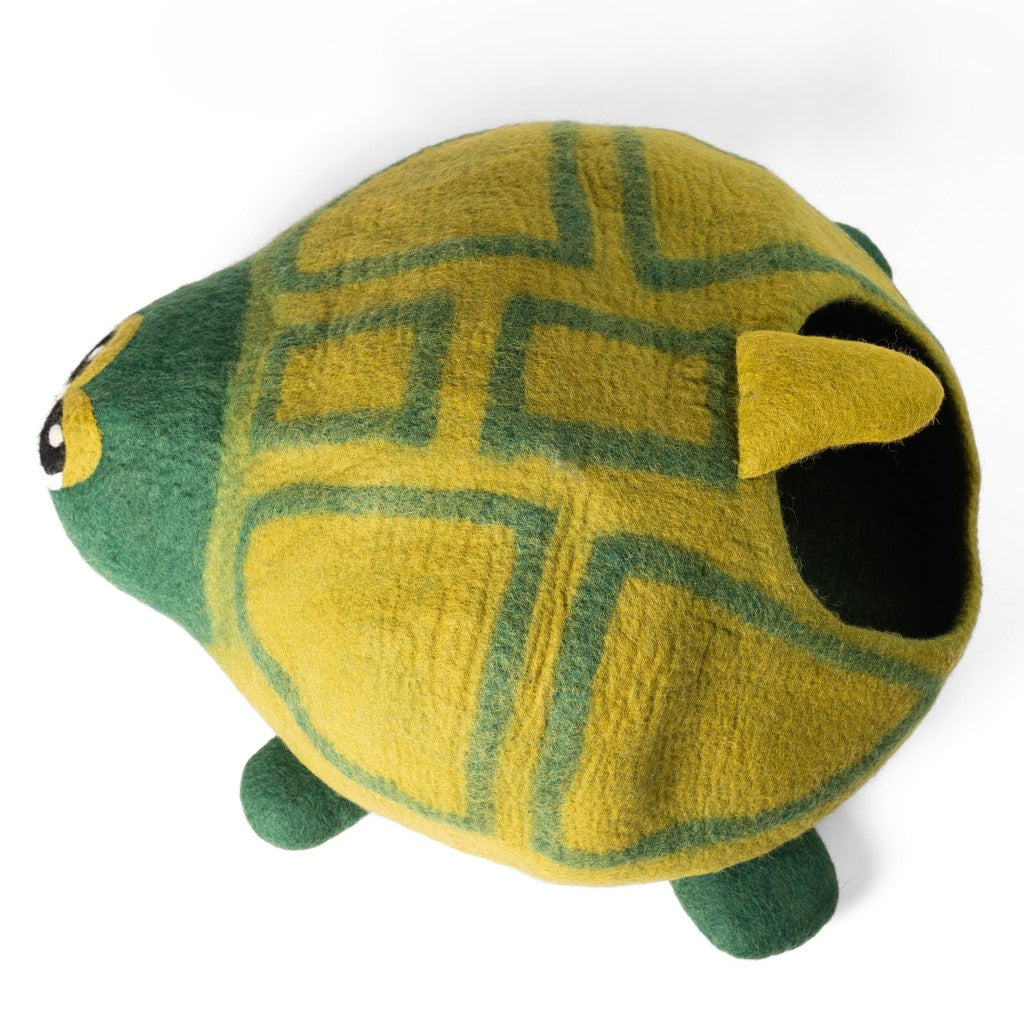 Handmade, 100% Wool, Yellow Turtle Cat Cave Bed - TwinCritters